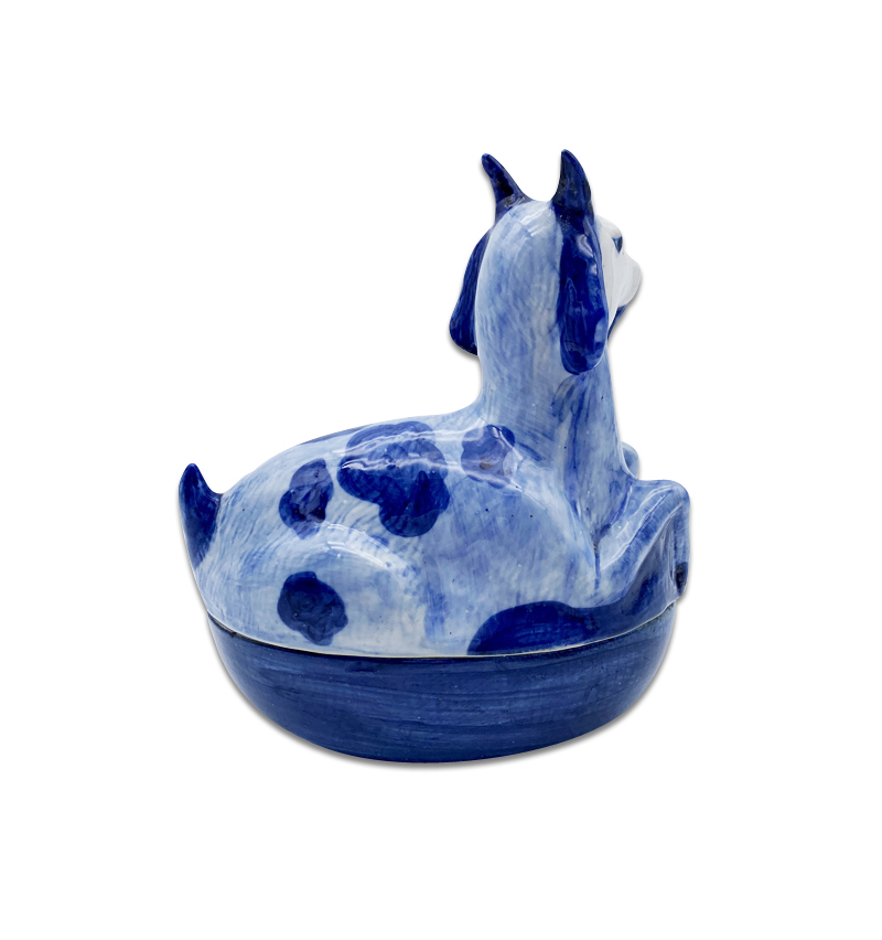 Blue And White Ceramic Bowl With Lid In The Form Of A Goat – Wearenotashop