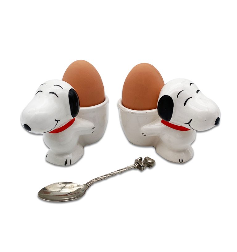 Set Of Two Snoopy Eggcups With Single Silver Plated Snoopy Spoon ...