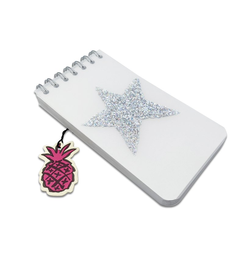 White Spiral Notepad With Silver Glitter Star – Pink Pineapple ...