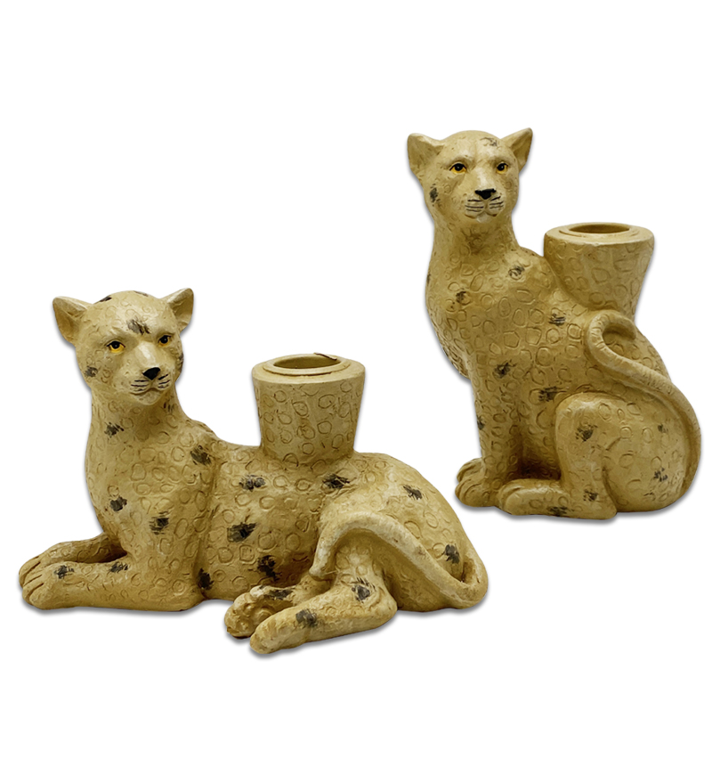 Pair Of Lakadema Lounging Leopard Candle Holders – Multi – Wearenotashop