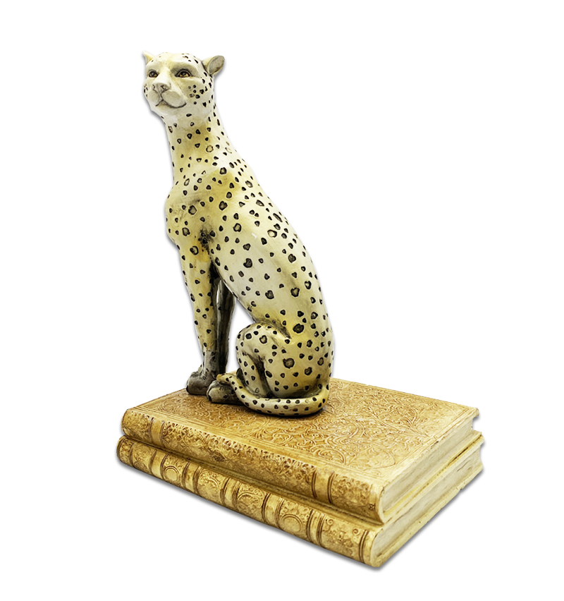 Pair Of Lakadema Sitting Leopard Book Ends – Dappled Cream – Wearenotashop