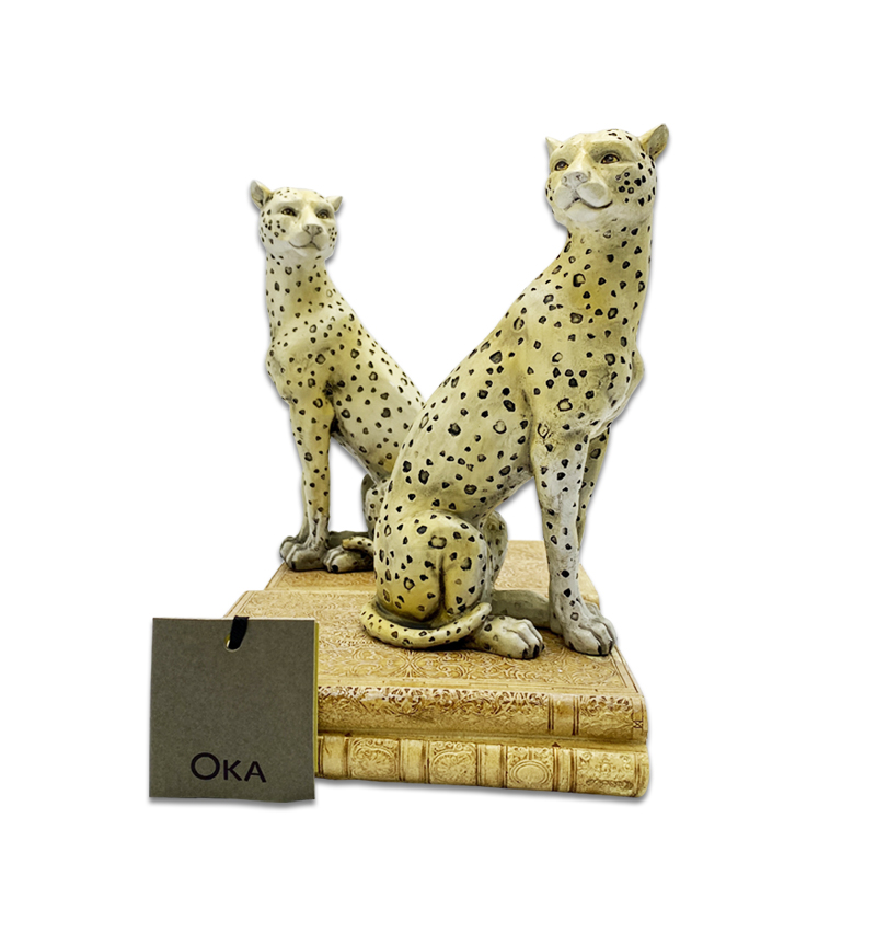 Pair Of Lakadema Sitting Leopard Book Ends – Dappled Cream – Wearenotashop