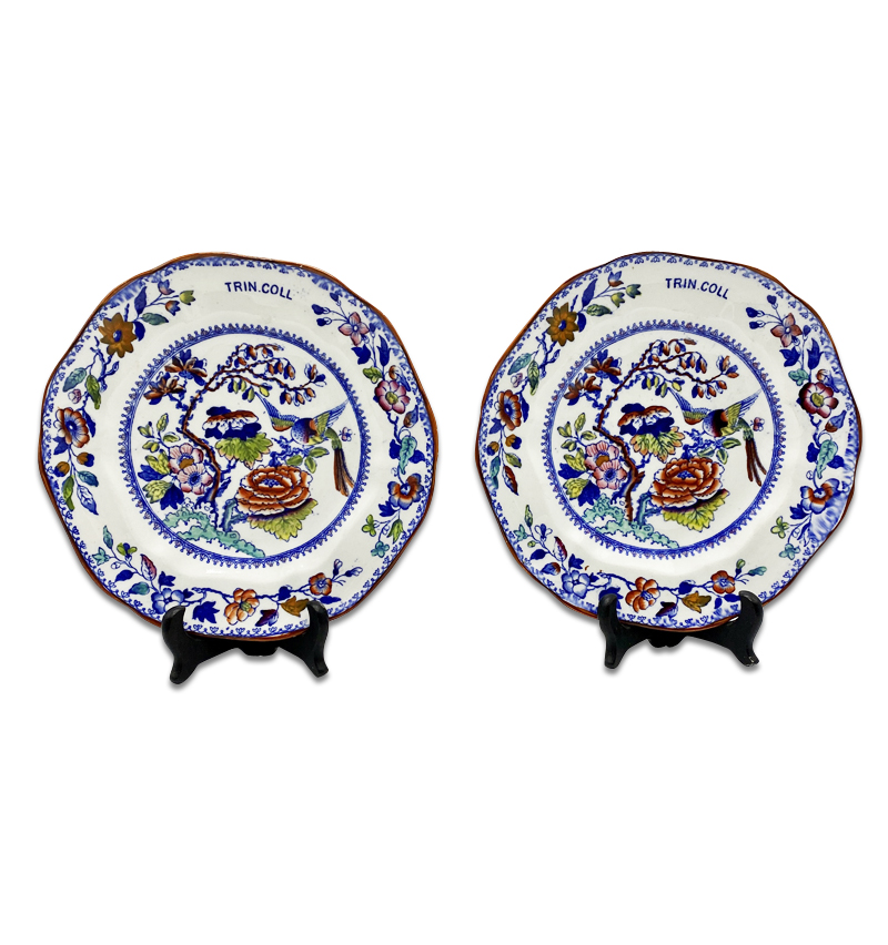 Pair Of Trinity College Cambridge Plates – Oriental Bird – Circa early ...