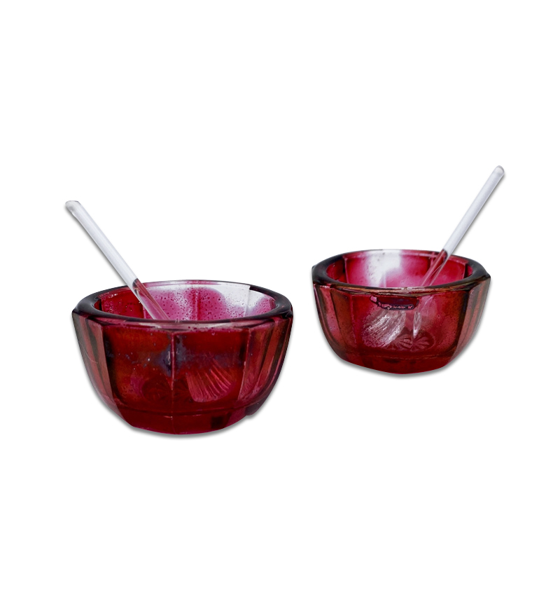 Vintage Pair Of Ruby Red Salt Cellars With Glass Spoons – Wearenotashop