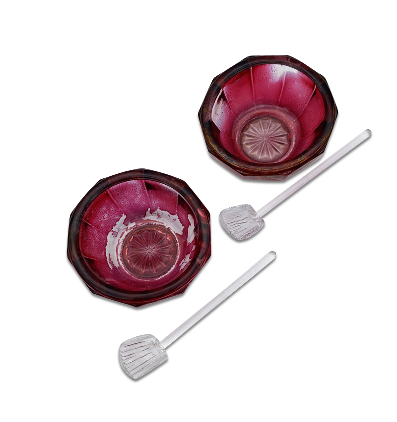 Vintage Pair Of Ruby Red Salt Cellars With Glass Spoons – Wearenotashop