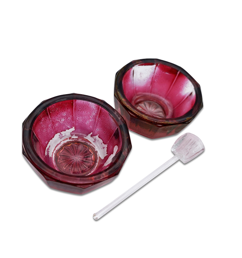 Vintage Pair Of Ruby Red Salt Cellars With Glass Spoons – Wearenotashop