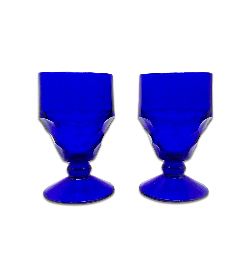 Vintage Pair Of Deep Blue Water Goblets With Honeycomb Design To Base ...