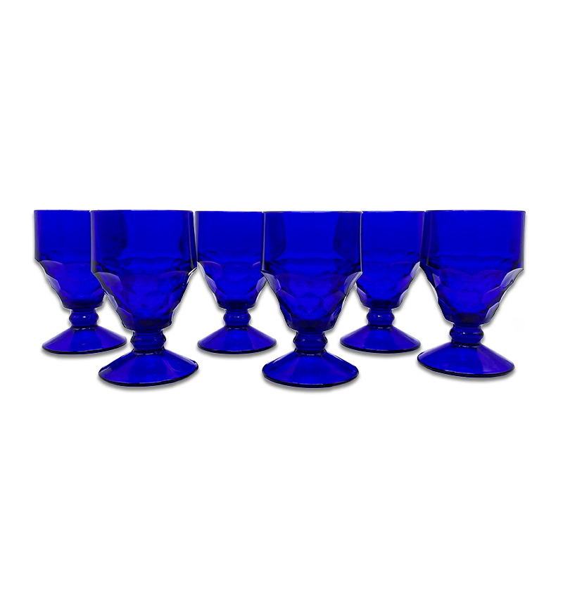 Vintage Pair Of Deep Blue Water Goblets With Honeycomb Design To Base ...