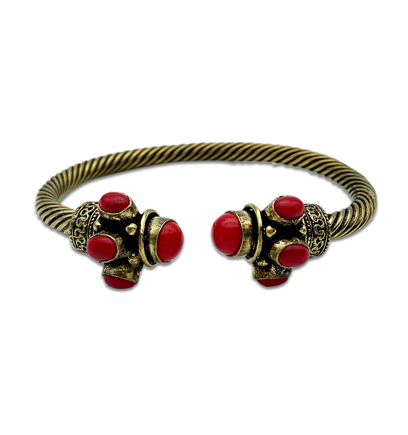 Vintage Retro Eastern Gold Tone Torque Bangle With Red Stones – Circa ...