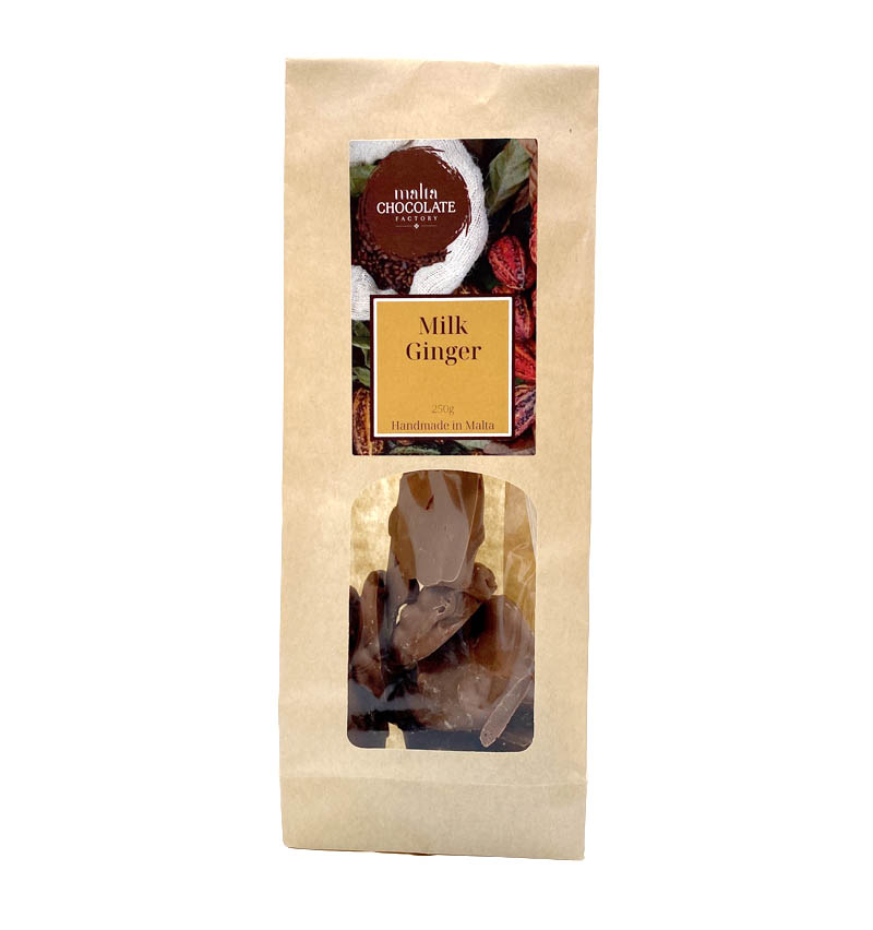 Packet Of Milk Chocolate Ginger – 250g – Malta Chocolate Factory ...
