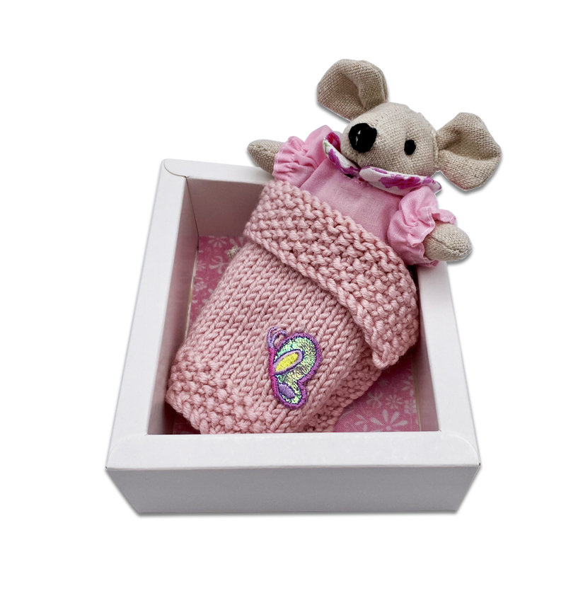 Little Girl Mouse In Her Own Beautiful Box Bed – Pink Flowered Dress ...