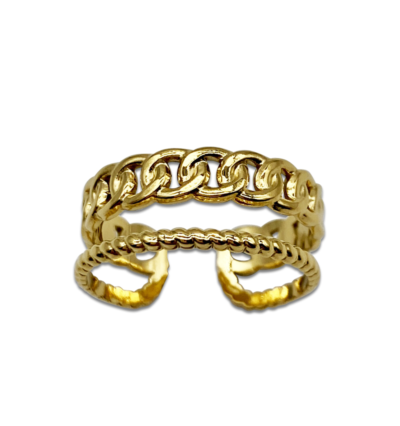 Contemporary Gold Tone Curb Link Ring – Adjustable – Wearenotashop