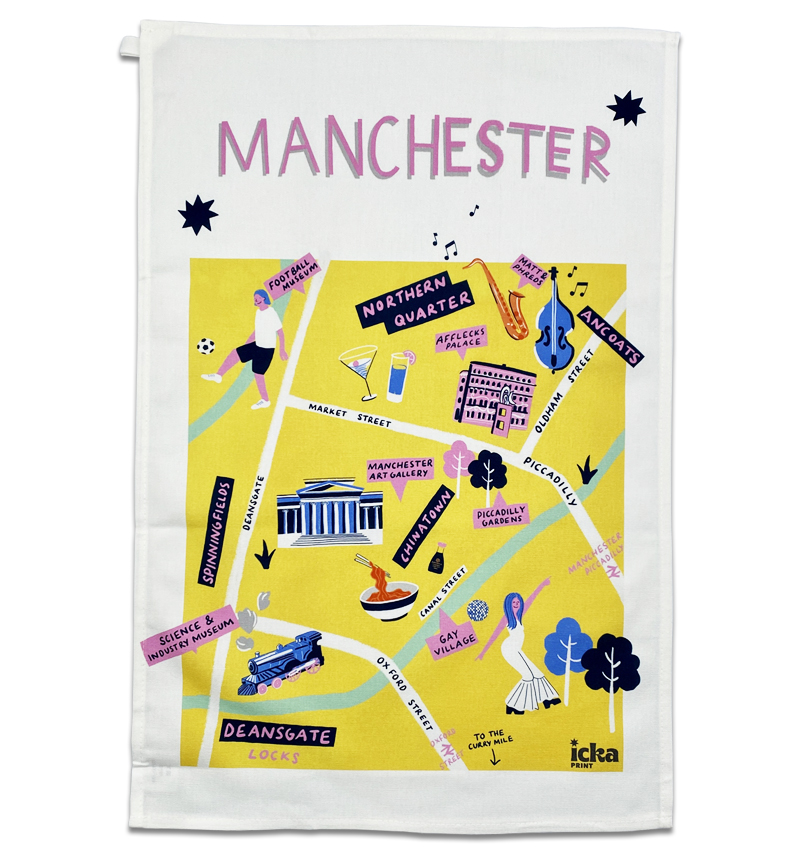 Manchester Tea Towel – Yellow Background – Wearenotashop