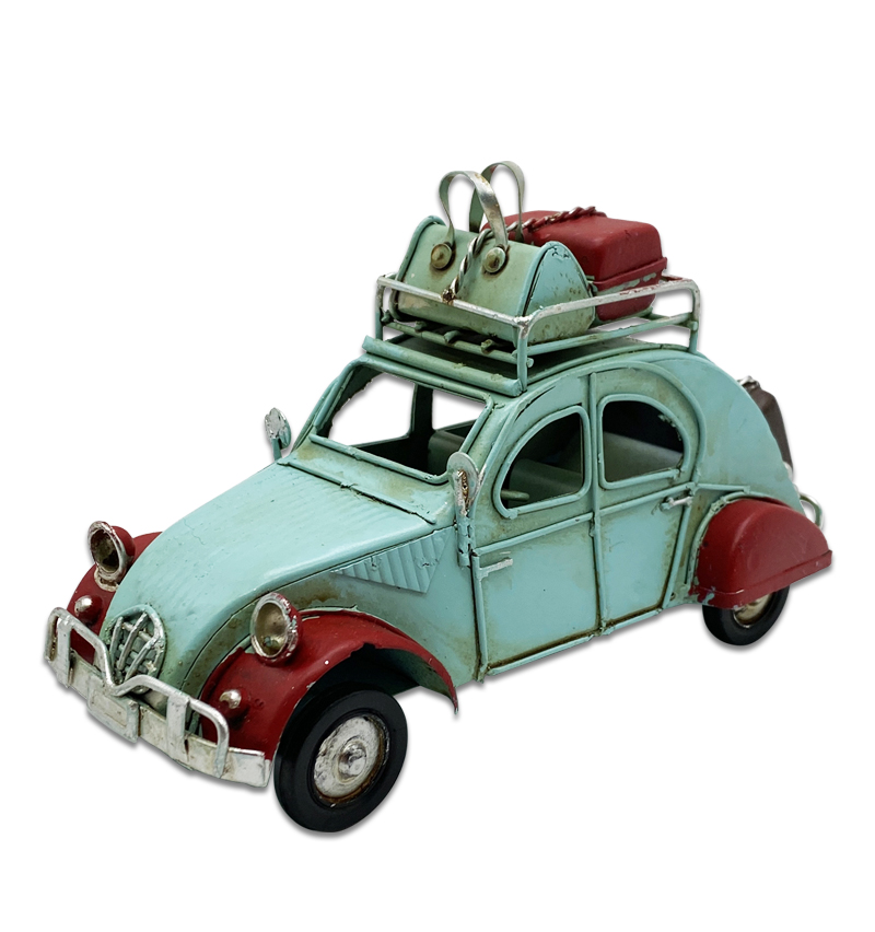 Vintage Miniature Citroen 2CV With Red Fenders And Baggage On The Roof ...