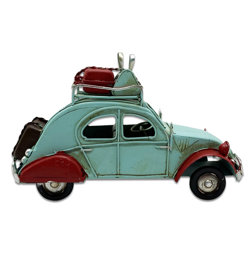 Vintage Miniature Citroen 2CV With Red Fenders And Baggage On The Roof ...
