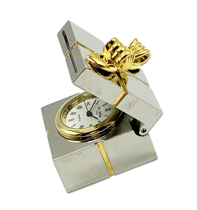 Small Vintage Silver And Gold Tone Gift Box Containing Clock And ...