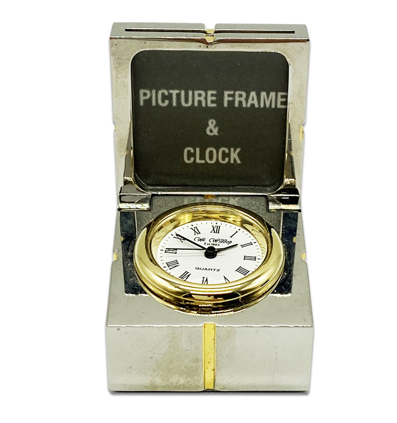 Small Vintage Silver And Gold Tone Gift Box Containing Clock And ...