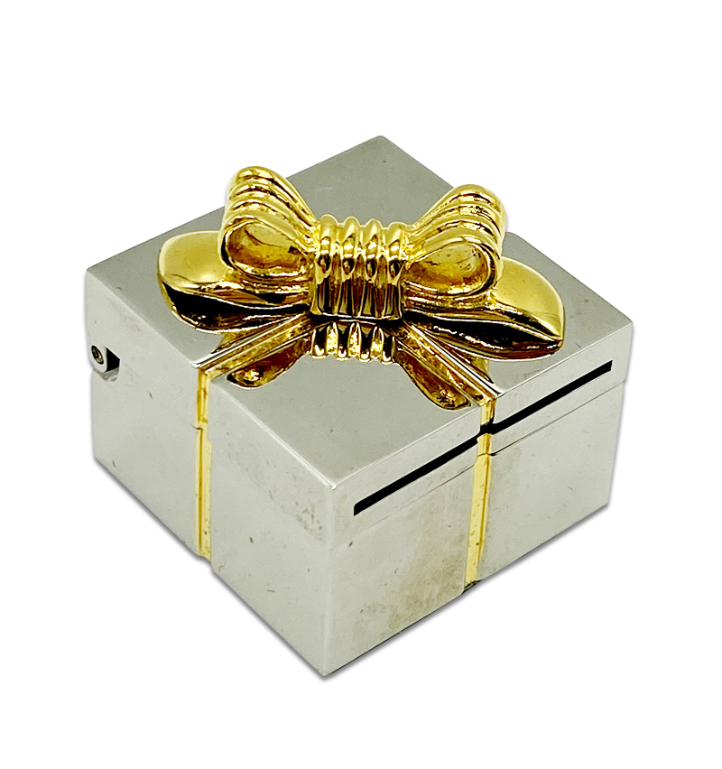 Small Vintage Silver And Gold Tone Gift Box Containing Clock And ...