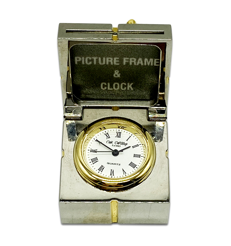 Small Vintage Silver And Gold Tone Gift Box Containing Clock And ...