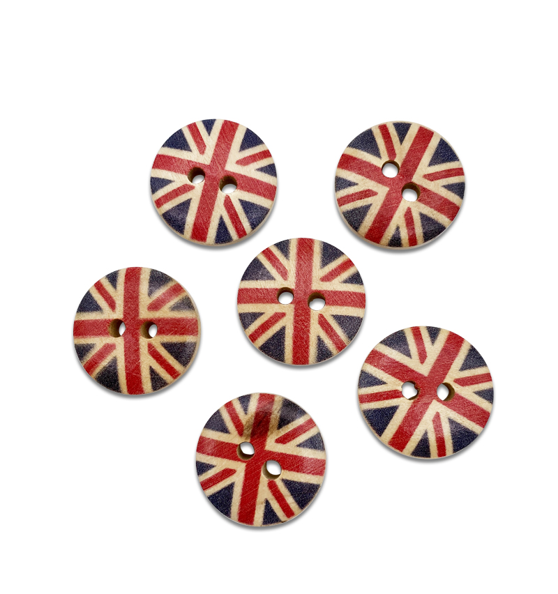 Set Of Six Round Union Jack / UK Emblem Wooden Buttons – D:2cm ...